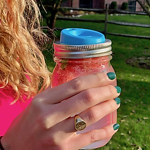 Jarware Blue 82671 Regular Mouth Drink Lid, Set of 4, Without Straws