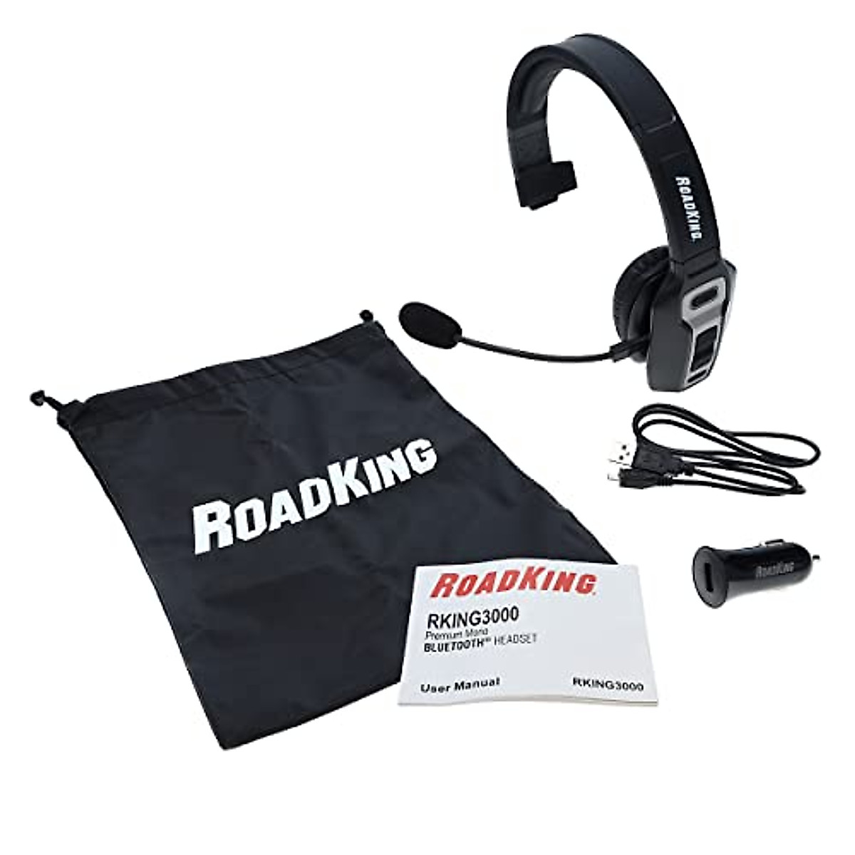 RoadKing RKING3000 Noise Cancelling Bluetooth(R) Headset Wireless Trucker Headset w Mic Premium, Black