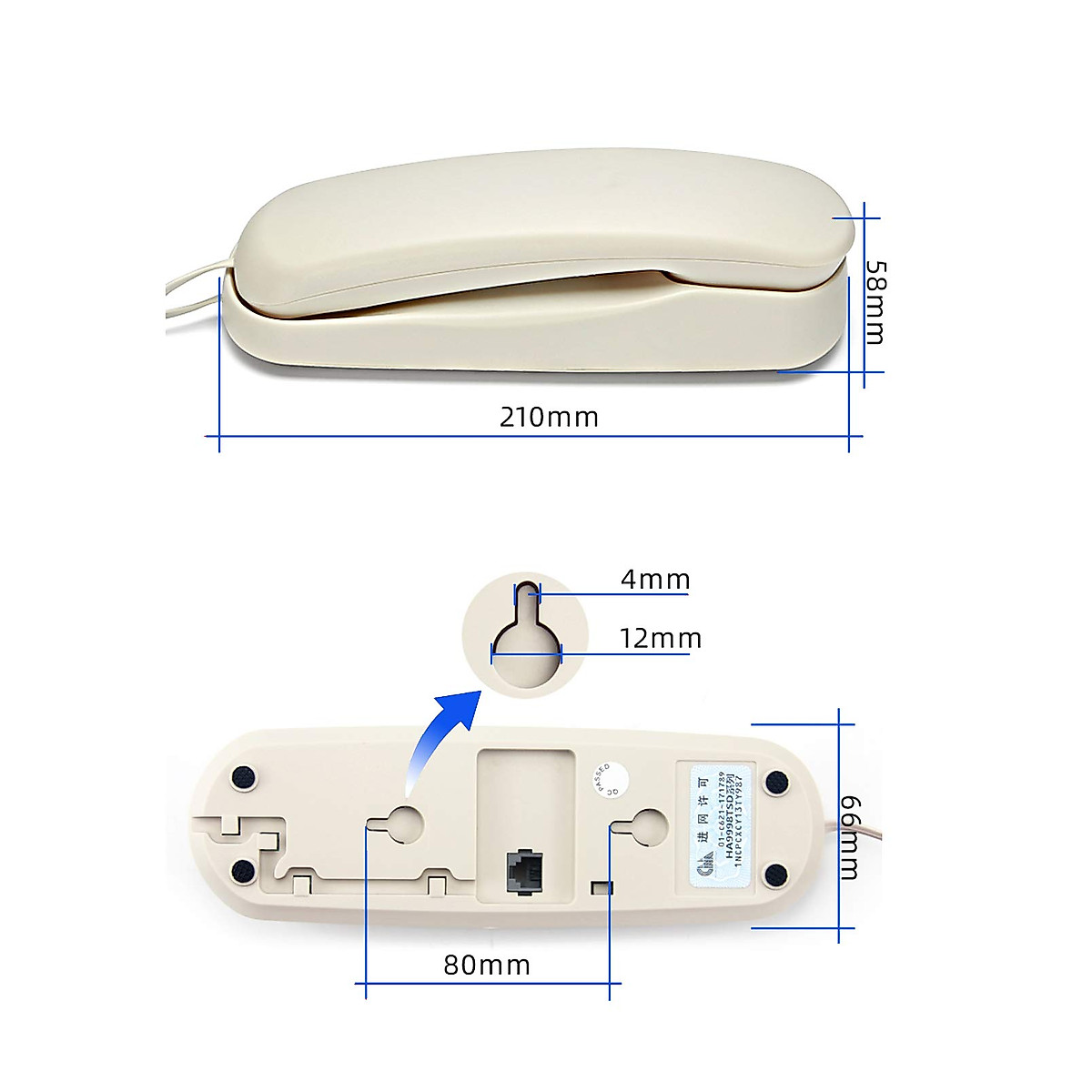 Corded White Wall Phone, TelPal Small Analog Wall Telephone for Seniors Home, Single Line Trimline Landline Phones, No AC Power or Battery Required