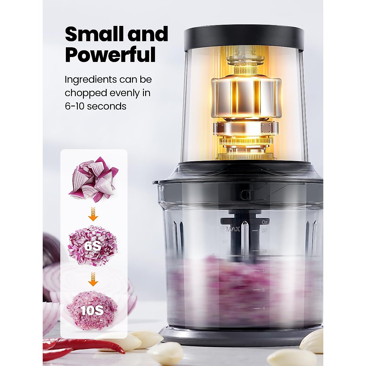 TWOMEOW Food Processor 4 Cup, Electric Food Chopper, 【Small but Powerful】Meat Grinder with 2 Bowls, 2 Speed & 4 Blades for Vegetable, Meat, Nuts, Functions for Chopping, Dicing, Mixing and Puree