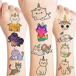 Caticorn Temporary Tattoos Birthday Party Supplies Decorations 96PCS Cat Unicorn Tattoos Stickers Cute Party Favors Kids Girls Boys Gifts Classroom School Prizes Themed Christmas