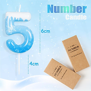 Hongplus White Frozen Snow Themed Birthday Candles, Snowflake Number 4th Birthday Candle for Party Supplies, Snow Winter Frozen Birthday Party Decorations, Number 4 Cake Toppers Decorations