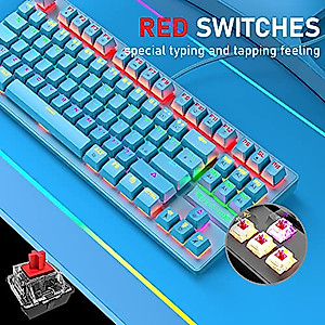 MANBASNAKE K2 Mechanical Gaming Keyboard RGB LED Rainbow Backlit Wired Keyboard with Red Switches for Windows Mac Xbox Gamer(Blue)