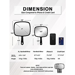 MIRRORNOVA Hand Mirror, Barber Hairdressing Handheld Mirror with Handle for Salon, Square, Black, Medium