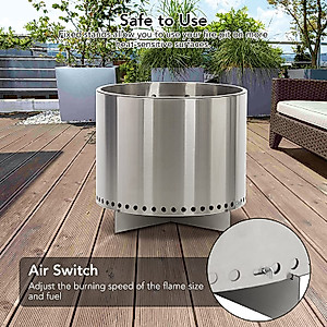 16.5" Smokeless Fire Pit with Air Switch, Wood Burning Portable Stainless Steel Outdoor Firepit with Removable Stand and Ash Pan, Ideal for Camping for Backyard Patio and Picnic, H: 11.5 in, 13.22 lbs