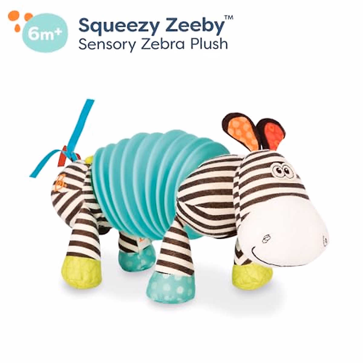 B. baby – Sensory Zebra Plush – Zebra Accordion – Interactive Stuffed Animal – Musical Baby Toy – 6 Months + – Squeezy Zeeby