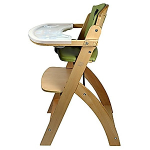 Abiie Beyond Wooden High Chair with Tray. The Perfect Adjustable Baby Highchair Solution for Your Babies and Toddlers or as a Dining Chair. (6 Months up to 250 Lb) (Natural Wood - Olive Cushion)