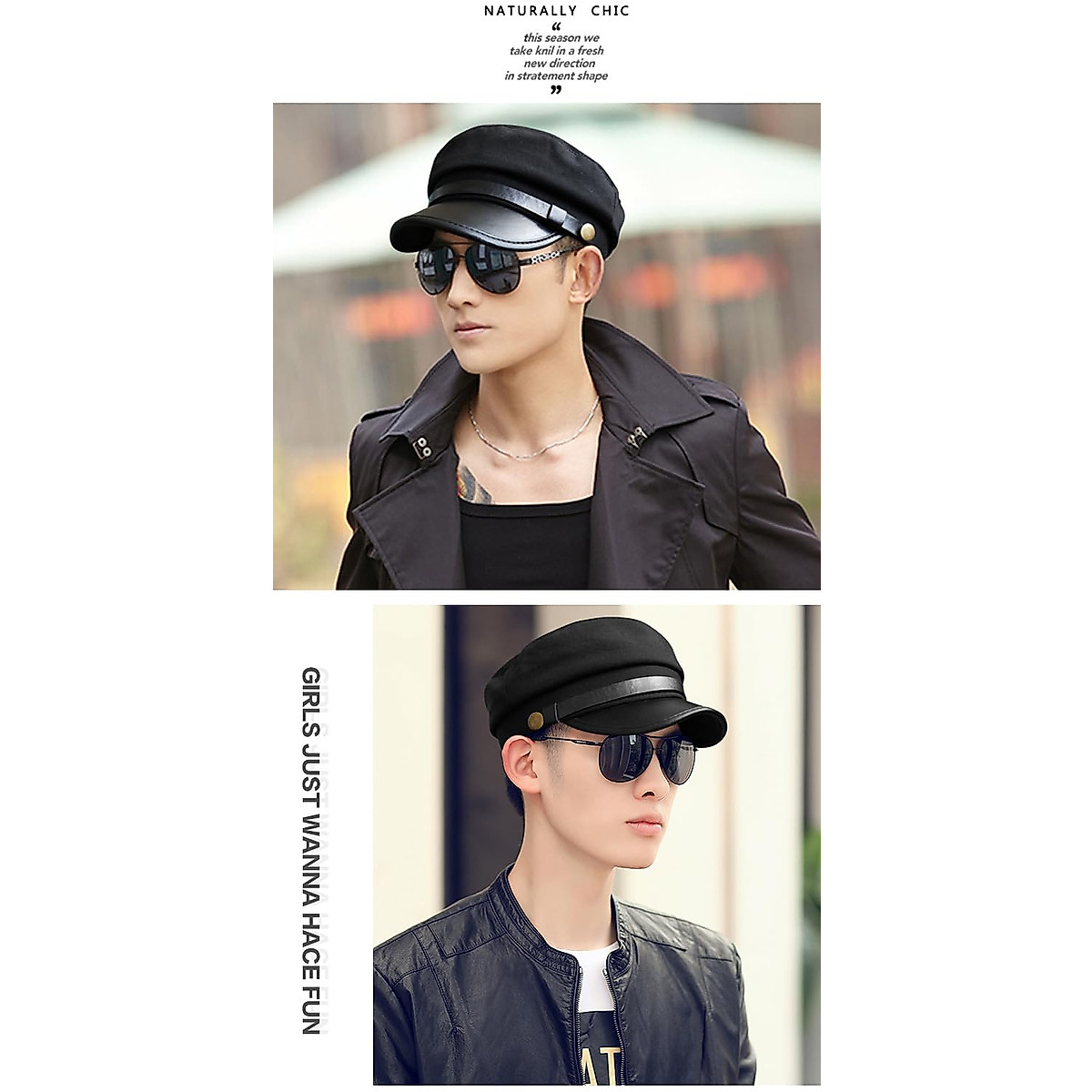 Classic Chauffeur Hat for Men Women Unisex Captain Sailor Hat Newsboy Cap Costume Hats (US, Alpha, One Size, Black)