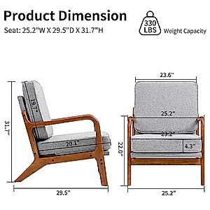 WQSLHX Upholstered Modern Accent Chair, Linen Fabric Lounge Reading Armchair with Wooden Frame, Comfortable Leisure Reception Chair for Living Room, Bedroom (Gray)