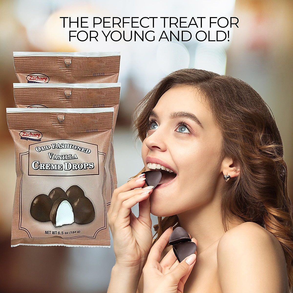 Zachary Old Fashioned Vanilla Creme Drops, Pack of 3 (6.5 oz each) - Old Fashioned Chocolate, Nostalgia, Vintage Chocolate, Holiday, Christmas Candy, Chocolate Drops, Zachary Chocolates - Comes in Munch Mania Packaging!