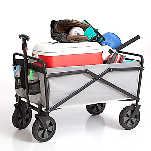 Seina Heavy Duty Steel Compact Collapsible Folding Outdoor Portable Utility Cart Wagon w/All Terrain Rubber Wheels and 150 Pound Capacity, Gray/Black