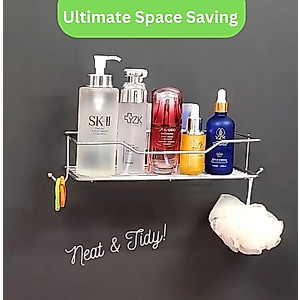 Elegant Shower Caddy with Powerful Adhesive and Hooks, No Drilling Shower Shelves, Wall Mounted Shower Organizer, Premium Stainless Steel Shower Rack, Perfect Shower Caddy Shelf for Your Daily Use