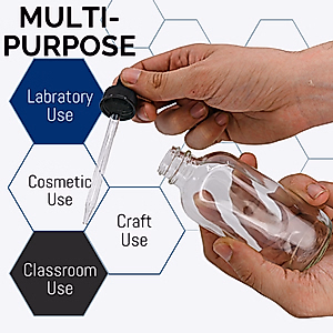 Eisco - Dropping Bottle 100ml (3.3oz) - Glass Dropper Bottle with Screw Cap & Rubber Bulb - Transparent Soda Glass Bottle, Small Glass Bottles with Dropper for Lab Work, Eye Dropper, Oil Drop Bottle