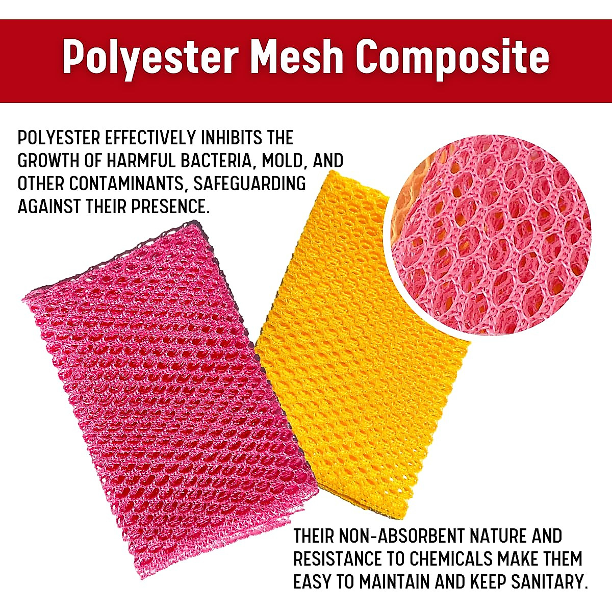 UNHA's Dish Scrubber Cloth - Mesh Dishwashing Scouring Pad for Kitchen - Non-Abrasive, Non-Absorbent, Quick Dry, Odorless Polyester Scrubbing Dish Net Cloths - 10 Pack