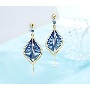 Earrings for Women Colorful Layered Leaf Earrings Bohemian Dangle Drop Tassel Silver Earrings Women Gifts leaf layered silver earrings Black Pearl