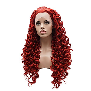 Lushy Stylish Long Curly Red Wig Heavy Density Heat Resistant Synthetic Lace Front Wig