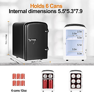 Diydeg Mini Fridge, 4L 6 Can Portable Cooler and Warmer Small Refrigerator for Bedroom, Personal Skincare Fridge for Cosmetics, Beverage, Foods, Dorm, Travel & Car, DC12V AC100-240V (US