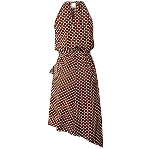 ECOWISH Polka Dot Womens Summer Dress Flowy Cute High Low Sleeveless Boho Criss Cross Halterneck Cocktail Midi Sundress 2025 Coffee Small