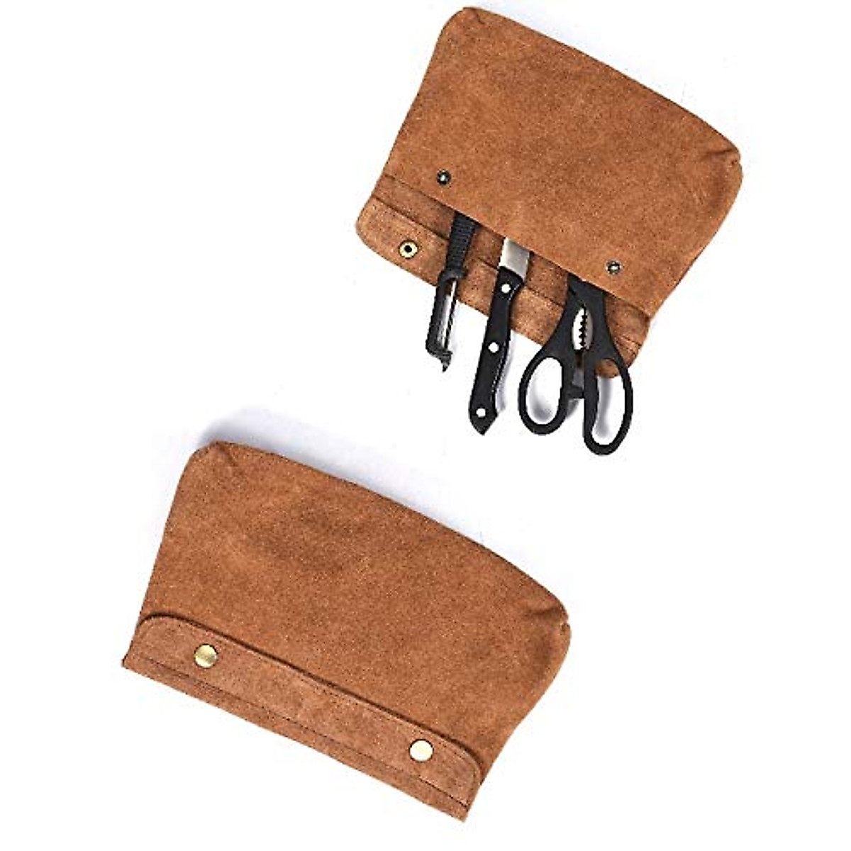 Tolredo Top Grain Buffalo Leather Chef Knife Roll Case 10 Slot and 1 Zipper Pocket for Culinary Storage Portable Bag with Detachable Shoulder Strap (Walnut, 29.5" X 20")