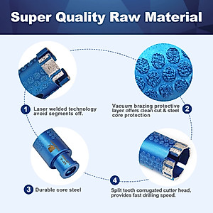 Diamond Core Drill Bit,Adapter，BRSCHNITT 1-1/2 Inch Laser Welded Diamond Hole Saw for Granite Marble Solid Block Stone Reinforced Concrete,Dry or Wet Drilling (38mm)