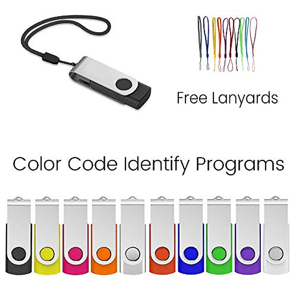 USB 32GB Flash Drive 10 Pack, ABLAZE USB 2.0 Memory Stick with Lanyards Swivel Thumb Drives Bulk USB Drive 32GB Pendrive Jump Drive Zip Drive(32GB USB 10 Pack, Mixcolor)