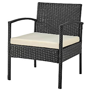 Manhattan Comfort Noli Steel Rattan 3-Piece Patio Conversation Set with Cushions, Cream