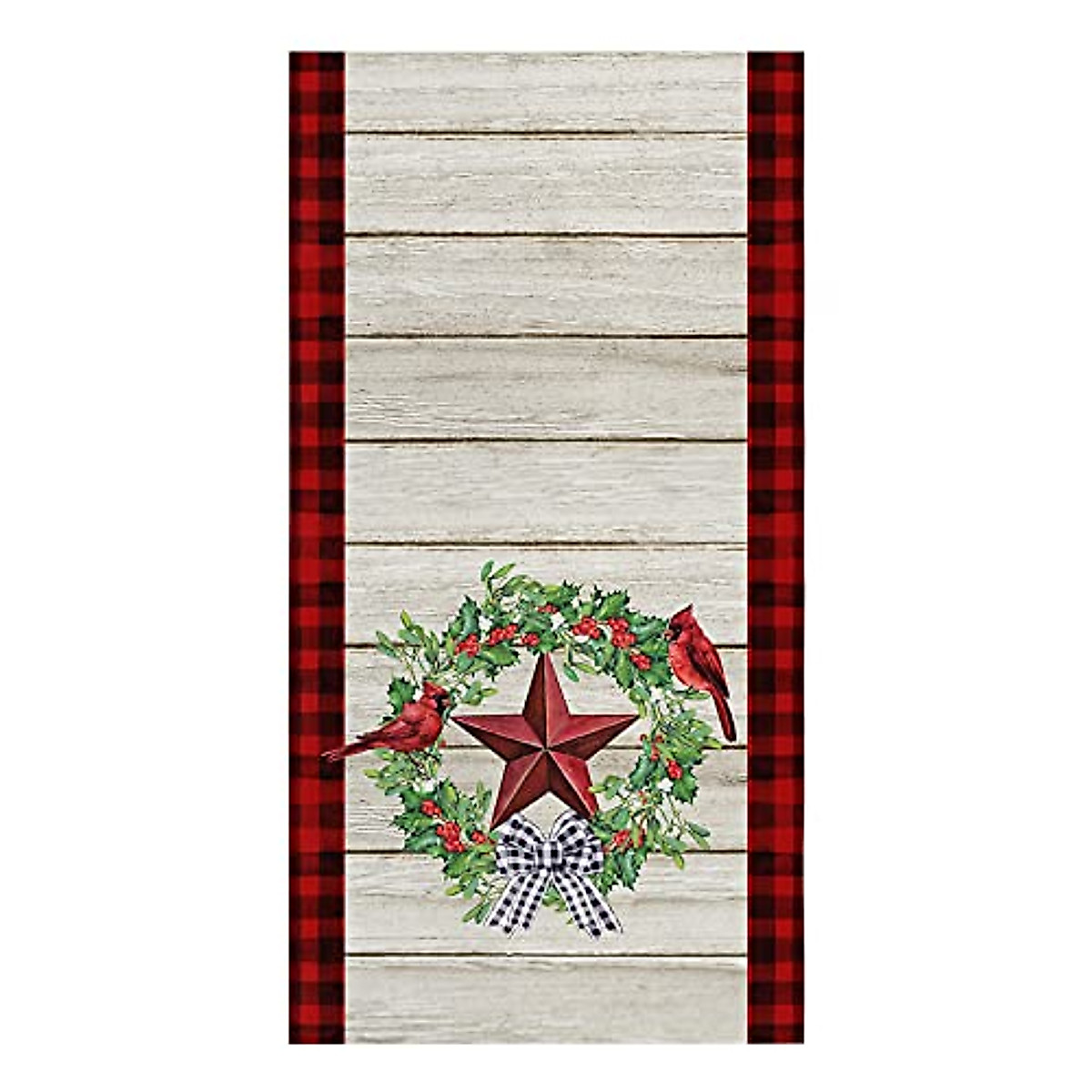 Yun Nist Kitchen Dish Towels,Xmas Western Star Cardinal Soft Microfiber Dish Cloths Reusable Hand Towels,Holly Berry Farm Plank Red Buffalo Plaid Washable Tea Towel for Dishes Counters 1 Pack