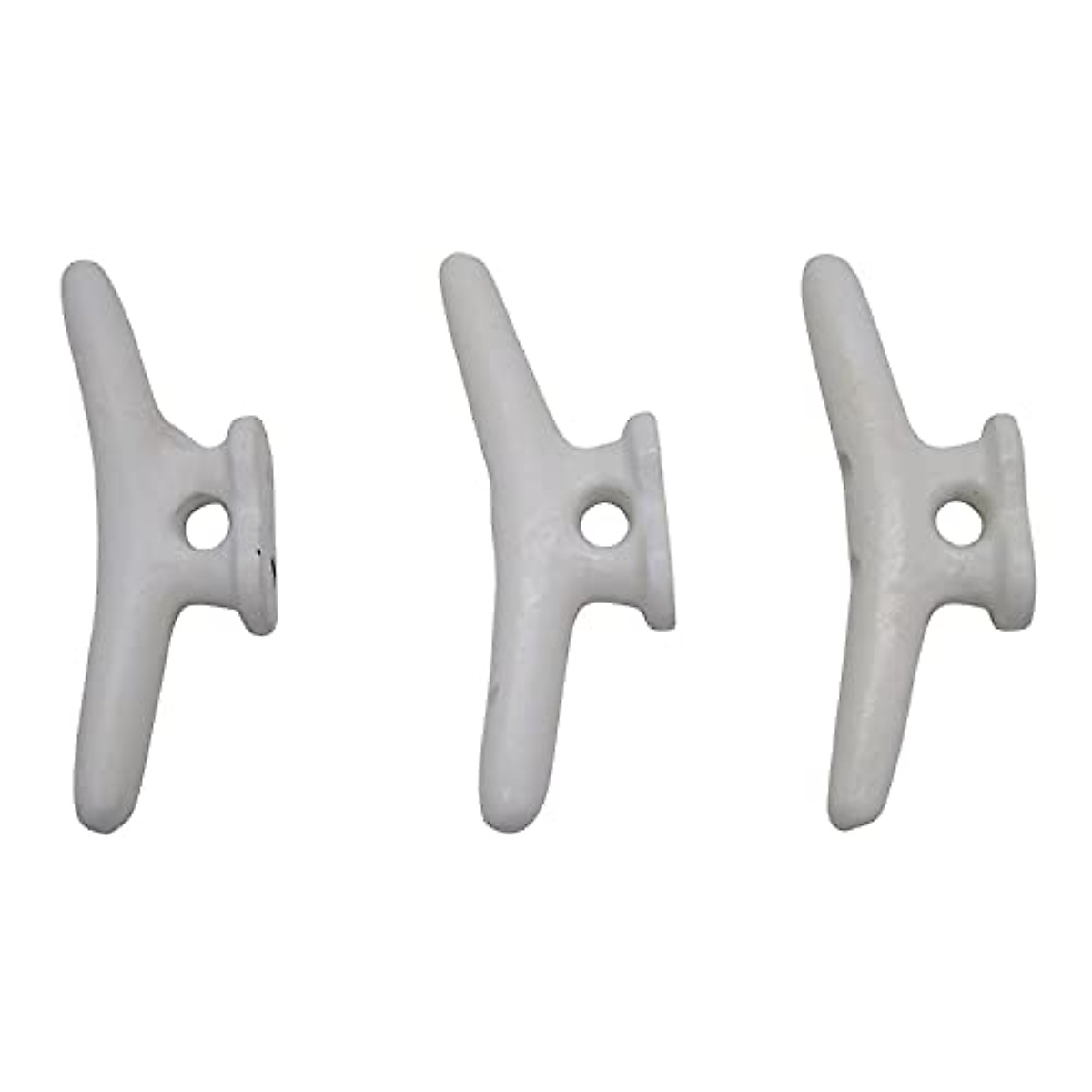 Rustic Weathered White Cast Iron Boat Cleat Wall Hooks, Nautical Home Décor, 4.75 Inches, Set of 3