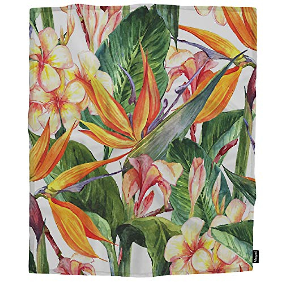 Mugod Tropical Flowers Throw Blanket Seamless Exotic Floral Pattern Bird of Paradise Decorative Soft Warm Cozy Flannel Plush Throws Blankets for Bedding Sofa Couch 60 X 80 Inch