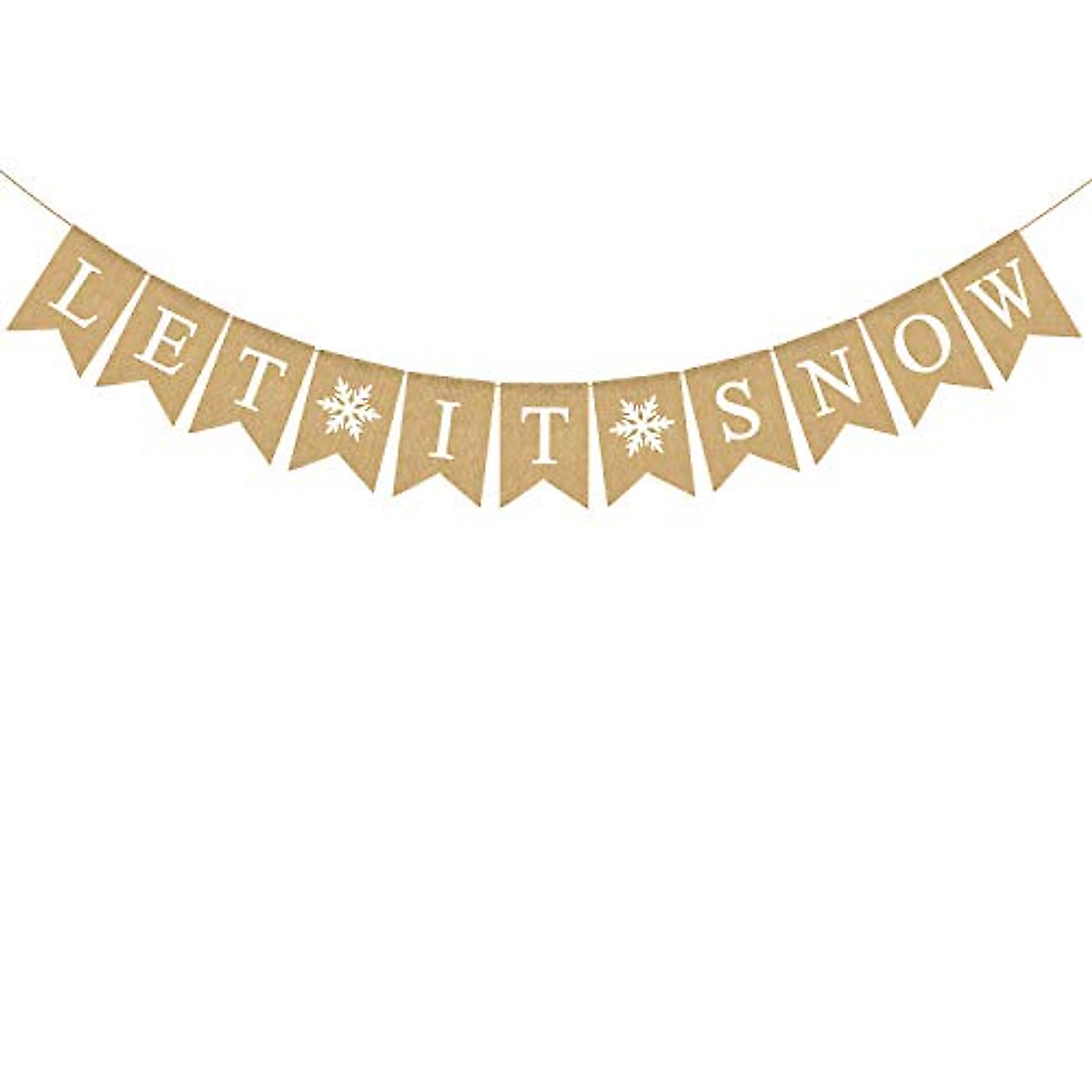 Rainlemon Jute Burlap Let It Snow Banner with Snowflake Winter Christmas Party Fireplace Mantel Garland Decoration