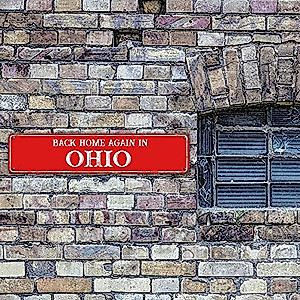 Nintydays Back Home Again in Ohio Metal Tin Sign Pure Red USA State Indoor Outdoor Decorations Waterproof for Garages Bar Courtyard Durable Metal Funny Garage Sign 4x18in