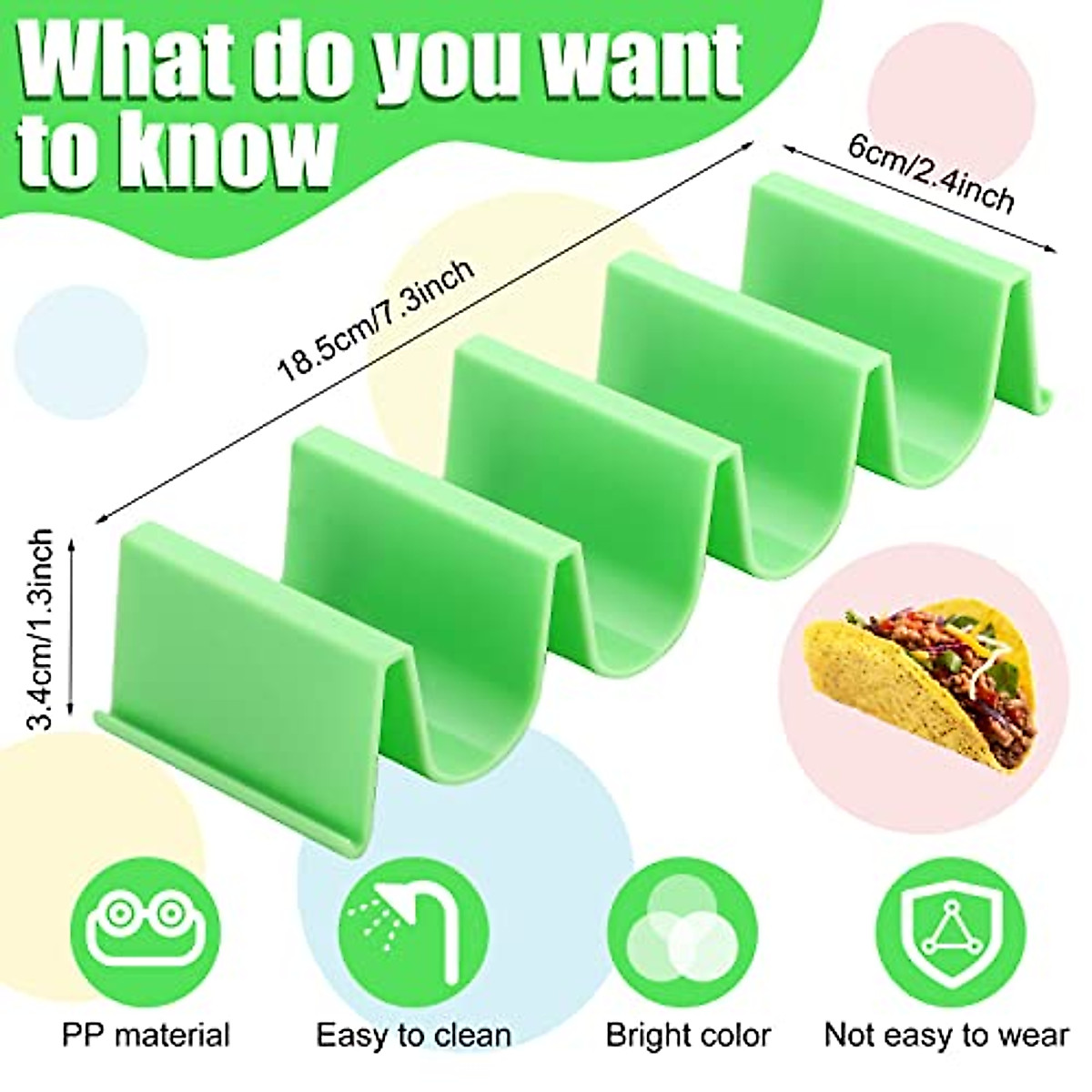 Colorful Taco Holder Stand Plastic Taco Plates Hold up to 4 Tacos Each Hard Sturdy Taco Shell Holder Wave Shape Taco Tray Dishwasher Microwave Safe Taco Rack Holders for Kitchen Serving (16 Pcs)