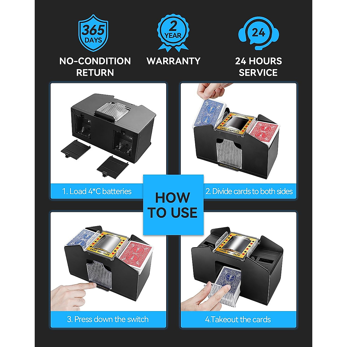 ARTISHION Automatic Card Shuffler - 1-4 Deck, Poker Shuffler Machine, Casino Card Electric Shuffler, Lower Noise Playing Card Shuffler for UNO, Phase 10, Skip Bo Card Games,Sleeved Card