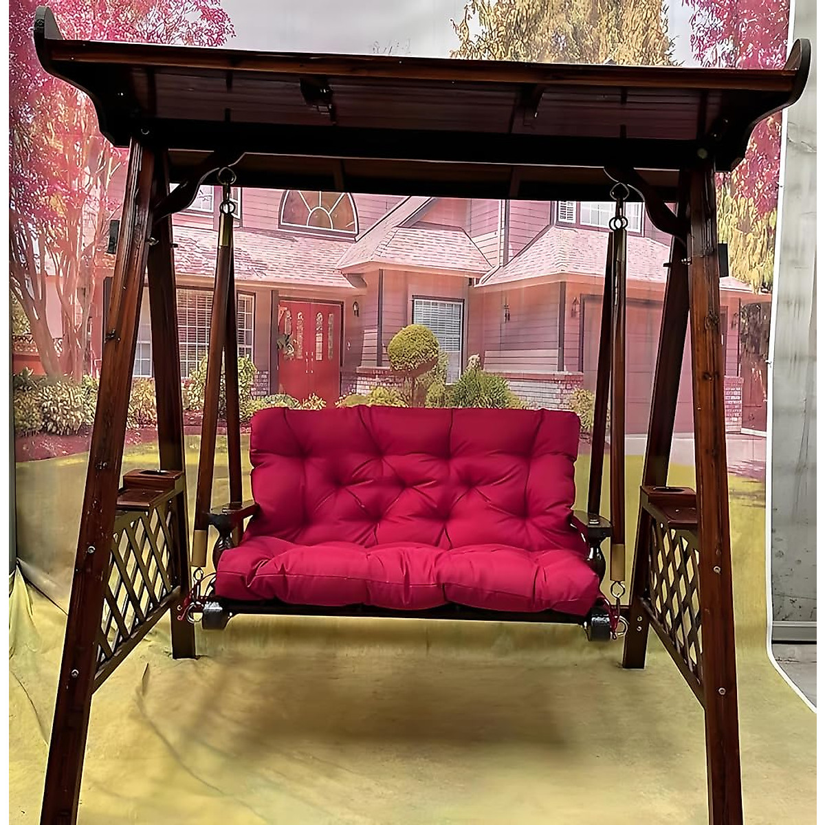 Waterproof Thicken 5"outdoor swing cushions 2-3 Seater Washable Swing Replacement Cushions High elastic PP cotton filling,for garden patio loveseat Pad,non-slip-with fixed rope,47"x40"/Lake Blue