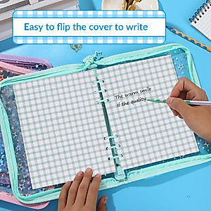 NEWEST A5 Budget Binder Cover with Zipper for Cash Budget System, Glitter Stars A5 6 Ring Binder Planner, Clear PVC Refillable Notebook Shell for Journal Albums Diary School Office Supplies, Purple