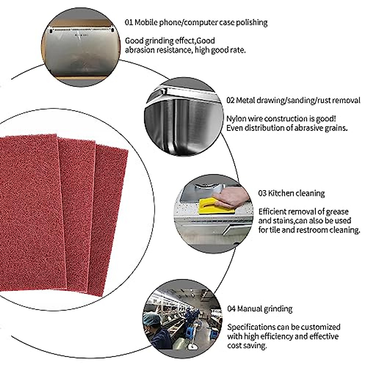 Red Scuff Pads - 6Pcs Scotch Brite 7447 - Very Fine Grade Hand Pads General Purpose Sanding Hand Pads 200 x 125mm/8" x 5"