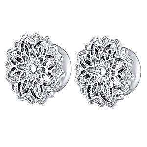 Mesnt 2PCS Plugs and Tunnels for Ears 12mm Ear Plugs Flesh Tunnels 1/2 inch Hollow Flower Shape Piercing Tunnels Expander Stretcher Piercing Jewelry, Silver