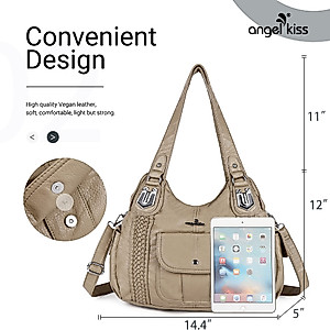 Angelkiss Purses and Handbags for Women Washed Vegan Leather Crossbody Hobo Satchel Shoulder Tote Purse L.BROWN