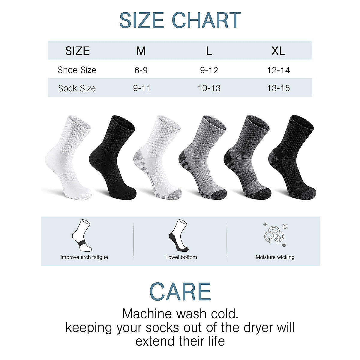 Airacker Athletic Socks Sport Running Calf Socks Performance Cushioned Breathable Crew Socks for Men Women(6 Pairs)