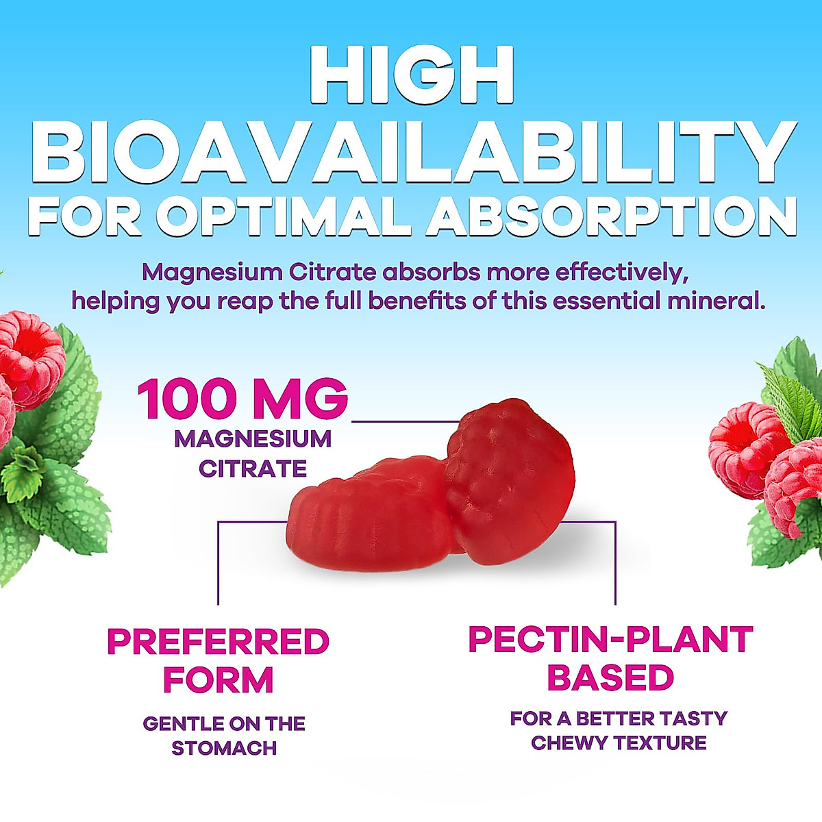 Magnesium Supplement Gummy - High Absorption Magnesium Citrate Supplement for Adults & Kids - Nature's Calm Magnesio Gummies Dietary Supplements for Bone, Muscle Health, Heart Support - 60 Gummies