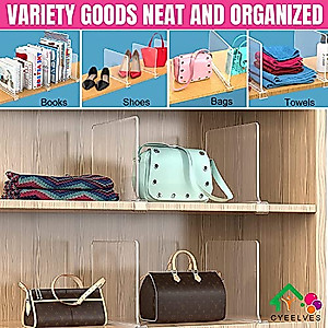 6 Pack Closet Shelves, Shelf Dividers, Clear Acrylic Shelf Divider for Closets, Wood Shelf Dividers Purse Organizer Separators, Closet Shelf Organizer for Kitchen Cabinets Storage Clothes Organization