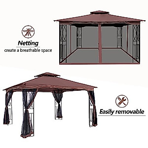 GARTOO 11'x13' Outdoor Patio Gazebo - Porch Gazebo with Polyester Roof & Breathable Netting, Best for Garden, Lawn, Backyard Deck (Chocolate)