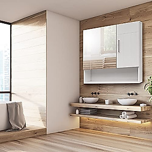 lapday Bathroom Cabinet Wall Mounted with Double Doors, Wooden Medicine Cabinet Multipurpose Storage Organizer Kitchen Cupboard for Bathroom, Living Room, Corridor, Cloakroom (21.65 X 21.65 Inch)