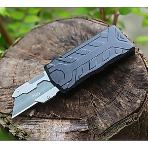 OTF Box Cutter Automatic Utility Knife Dual Action Out the Front (Handle Only) (Contoured Black)