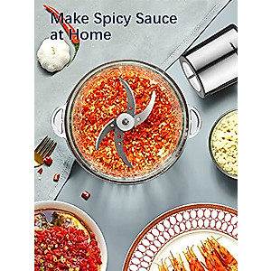 Meat Grinder Food Processor Chopper Electric Homeleader 8 Cup BPA-Free Glass Bowl Fast & Slow Speeds 4 Stainless Steel Blades Powerful 400W Pure Copper Motor for Vegetables, Lean Meat, Onion, Nuts, etc.