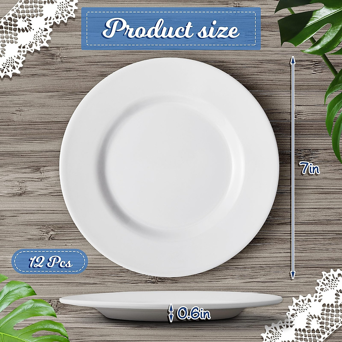 Hushee 12 Pack 24 Pack White Dessert Plates/Salad Dishes Set, Small Dinner Plates for Snacks, Dishes, Round Serving Dishes (7 Inch)