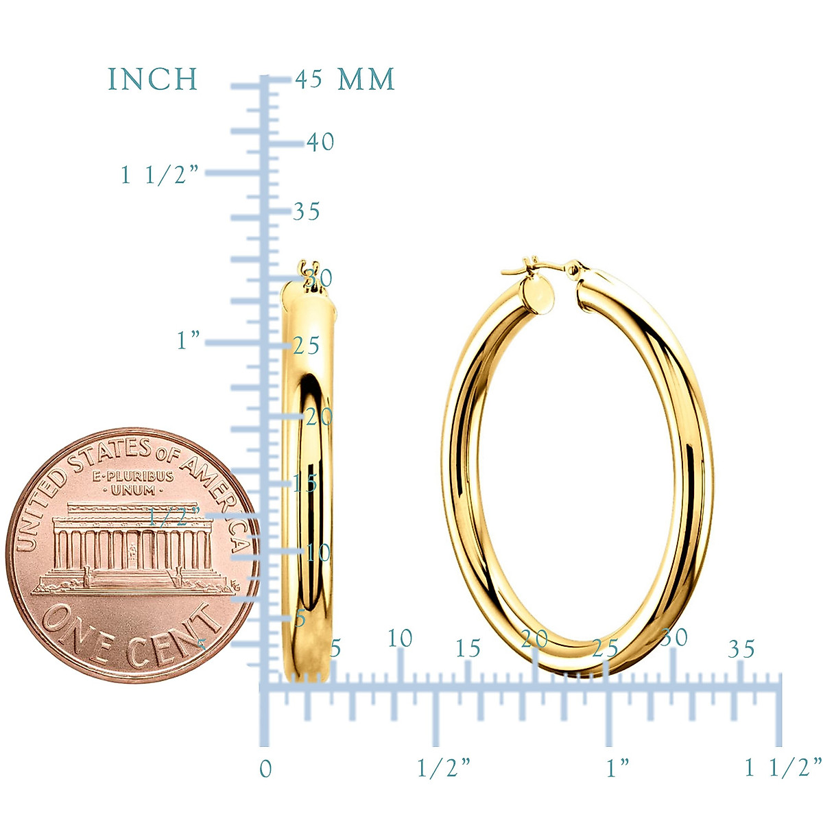 10k Yellow Gold 3mm Shiny Round Tube Hoop Earrings, Diameter 30mm