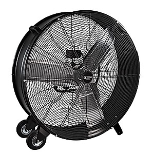 Comfort Zone CMC30 30” High-Velocity 2-Speed Direct-Drive Industrial Drum Fan, All-Metal Construction, Rubber Wheels, Easy to Grab Handle, & Balanced Aluminum Blades, Black