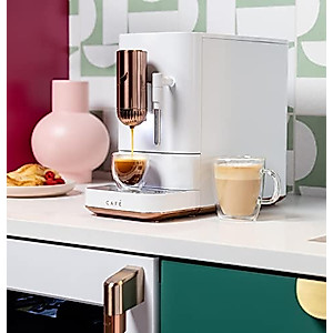 Café Affetto Automatic Espresso Machine + Milk Frother | Built-In & Adjustable Espresso Bean Grinder | One-Touch Brew in 90 Seconds | Matte White, 1.2 Liter, (C7CEBBS4RW3)