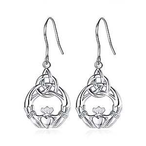INFUSEU Claddagh Celtic Dangle Earrings for Women Sterling Silver Irish Trinity Knot Drop Earrings Charm Jewelry